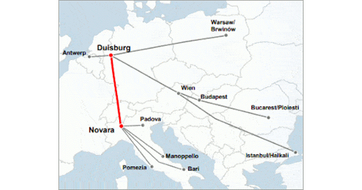 Hupac will start a new shuttle train service between Duisburg and Novara